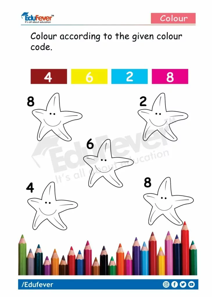 Color the Objects According to the Numbers - LKG Maths Worksheets