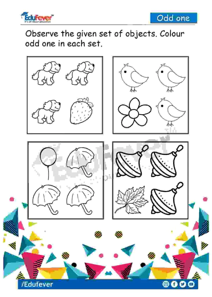 Get Latest Colour the Odd Ones - LKG Maths Worksheets
