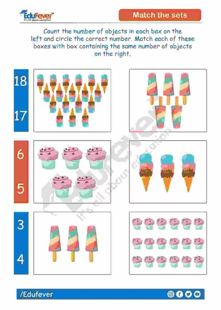 Get Latest Class UKG Match the Sets Maths Worksheets