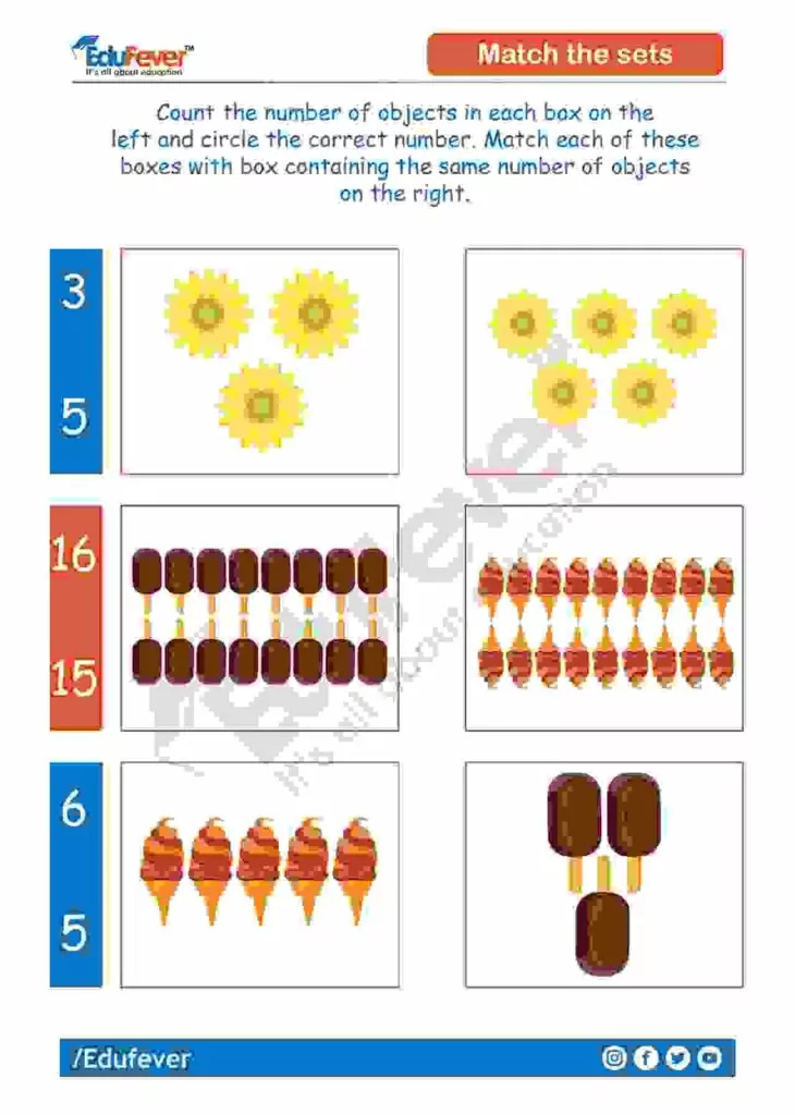 Get Latest Class UKG Match the Sets Maths Worksheets