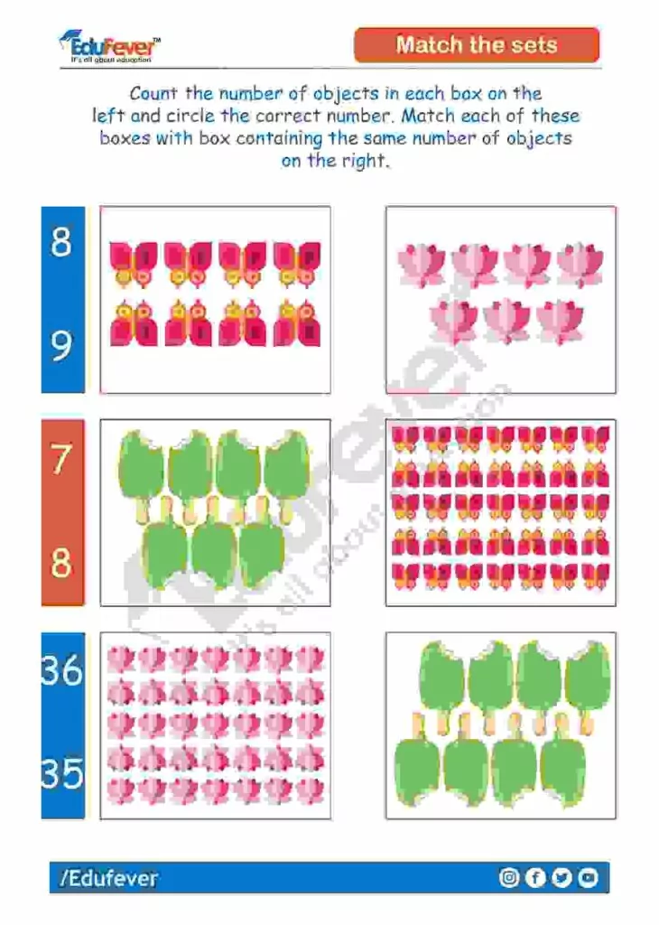 Get Latest Class UKG Match the Sets Maths Worksheets